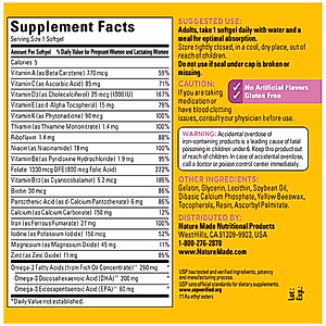 Nature Made Prenatal with Folic Acid + DHA, Prenatal Vitamin and Mineral Supplement for Daily Nutritional Support, 110 Softgels, 110 Day Supply