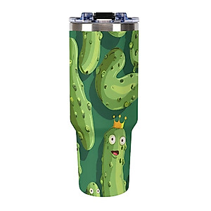 Dill Pickles Insulated Tumbler with Handle Stainless Steel Travel Coffee Mug with Lid And Straw 40oz