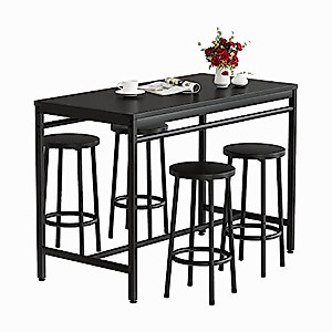 Hooseng Kitchen Table and Chairs for 4, Industrial 5 Piece Dining Room Set, Counter Height for 35.4'', Bar Table with 4 Stools for Home, Breakfast Nook, Restaurant, Pub, Black