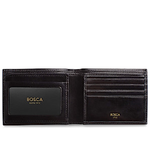Bosca Men's Old Leather Bifold Wallet with ID Window and Card Slots - Italian Leather, Durable and Stylish, Black