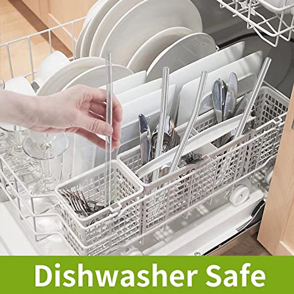 Elyum 8 Pack Reusable Glass Straws, 10'' x 10mm Clear Drinking Straws with 2 Cleaning Brushes Portable Glass Straws for Smoothies Tea Juice Wine (4 Straight + 4 Bent)