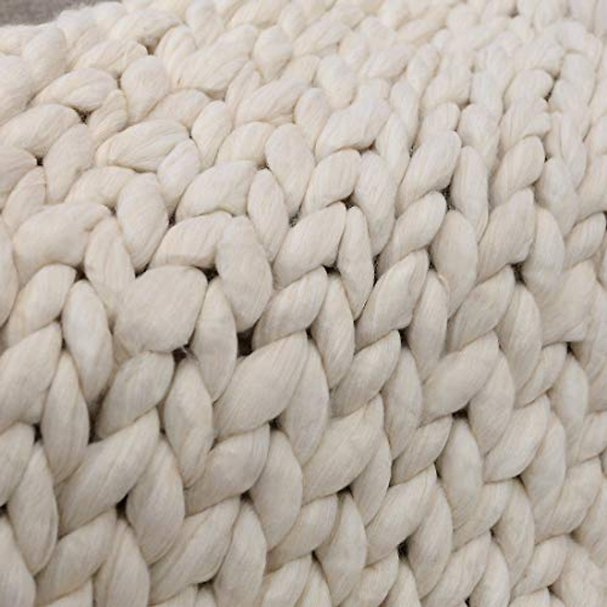 EASTSURE Chunky Knit Blanket Bulky Throw Merino Wool Hand Made Bed Sofa Throw Super Large,Beige,40"x40"