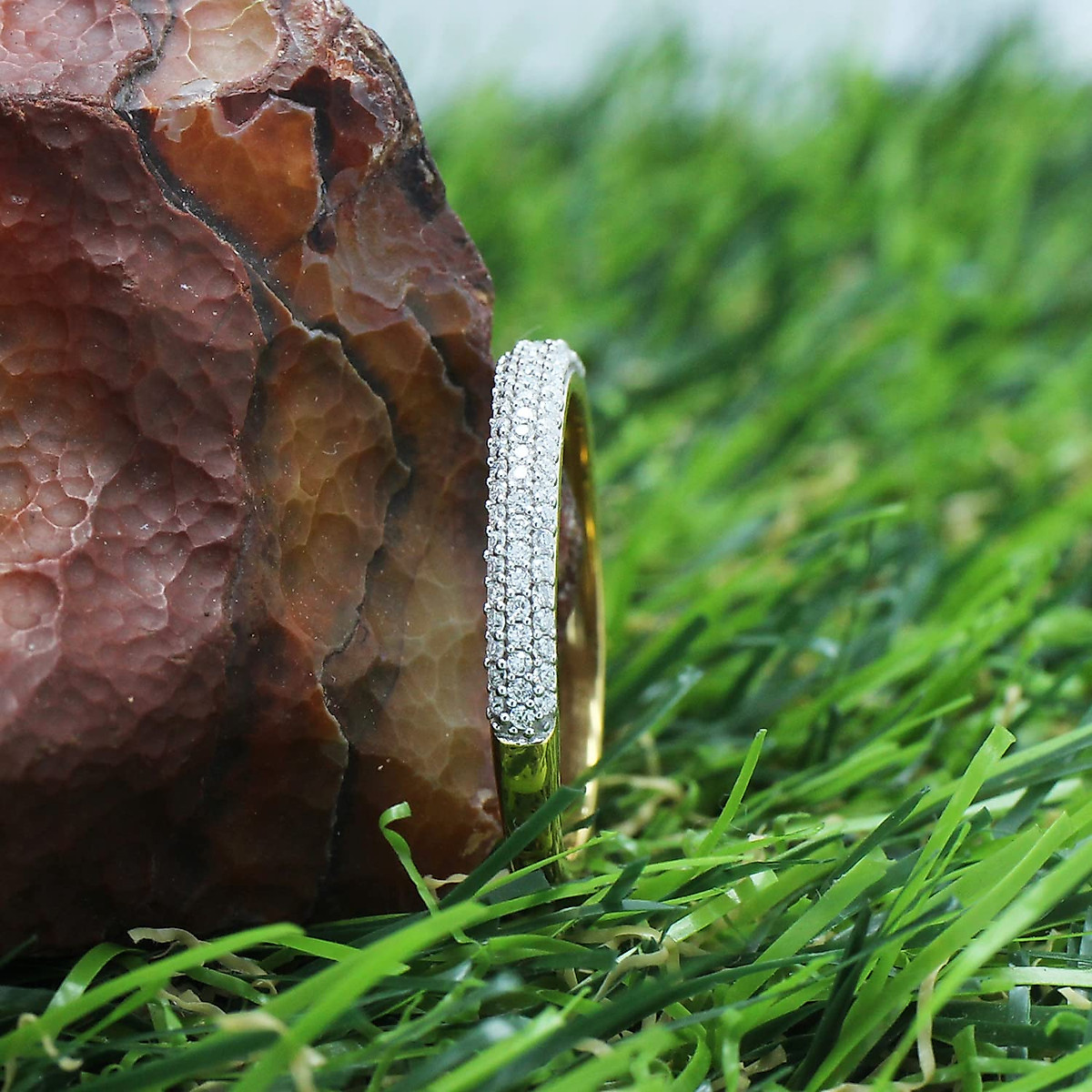 SAVEARTH DIAMONDS 1/4 Carat Round Cut Lab Created Moissanite Diamond Engagement Wedding Band Ring In 14k Yellow Gold Over Sterling Silver Jewelry For Women (0.25 Cttw) Ring Size-7.5