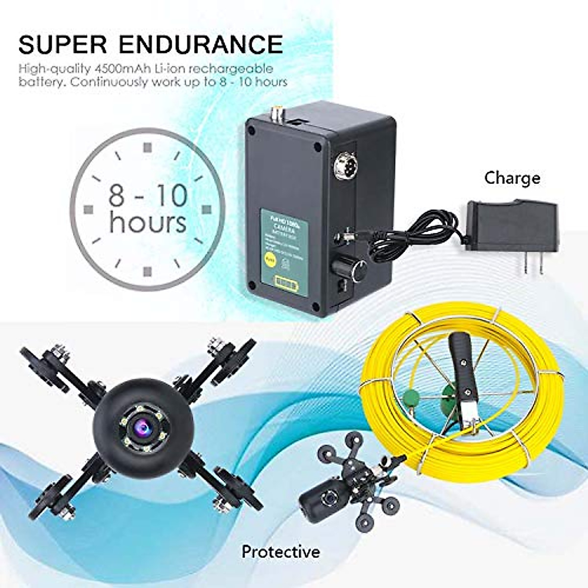 TEmkin Pipe Inspection Camera 7-Inch Monitor 1080P Hd Dual Camera Lens Drain Sewer Pipeline Industrial Endoscope Pipe Inspection Video Camera, Easy to Use,50M/50M