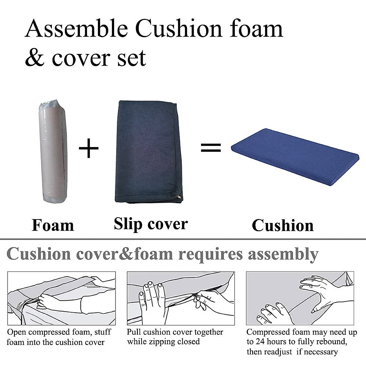 MICUSHION Piano Bench Cushion 44x14 Inch for Indoor Shoe Storage with Ties Non Slip Picnic Bench Pad for Kitchen Dining Table Seat, Navy Blue