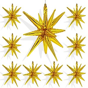 9 Pcs Gold Star Foil Balloons, Huge 4D Explosion Star Aluminum Foil Mylar Balloons, 22 inch Gold star Balloon for Birthday, Baby shower, Wedding, Graduation Decorations Supplies
