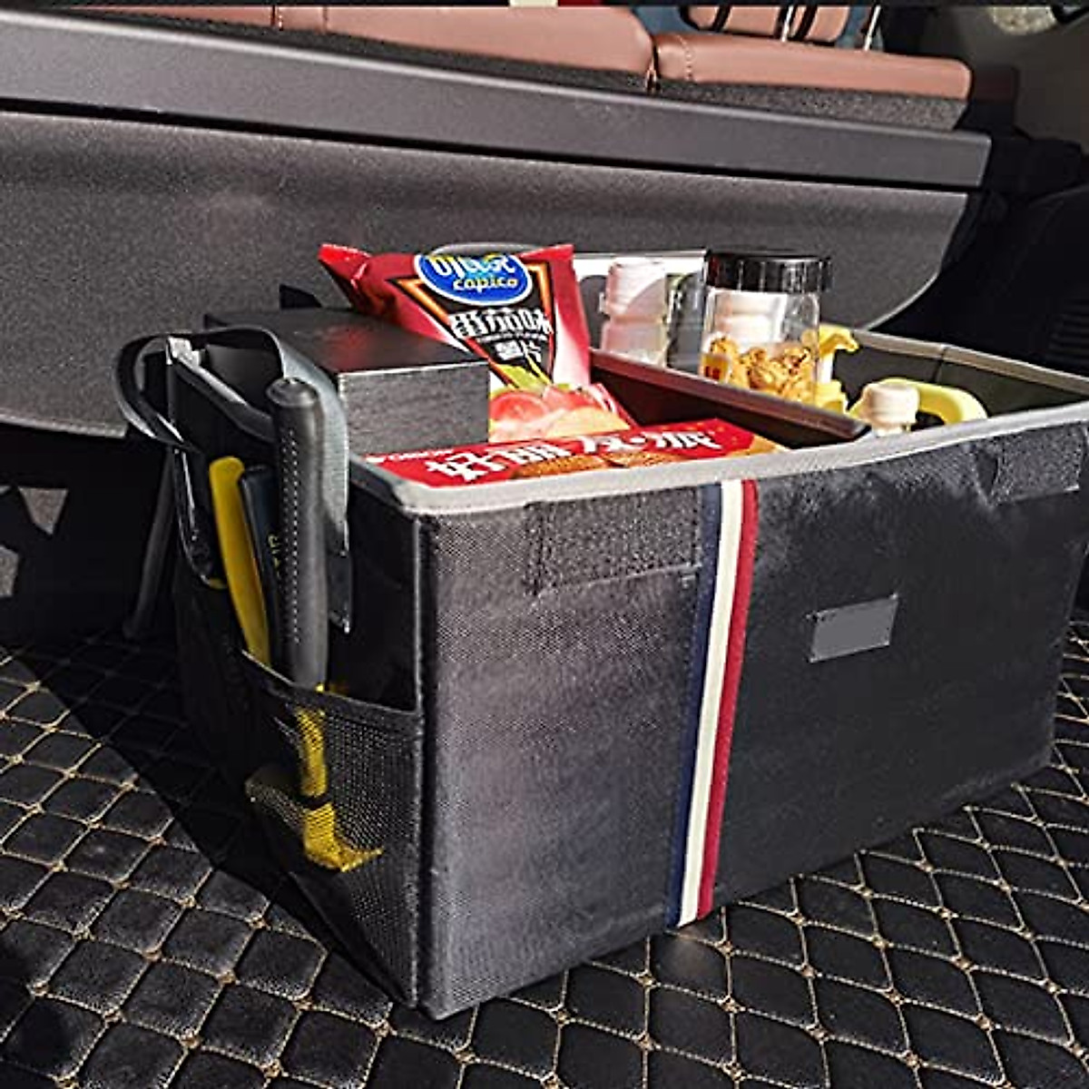 HXR Car Boot Bags 2 Pcs Foldable Car Trunk Organizer Car Tailgate Storage Box Waterproof and Wear-Resistant Car Boot Bags (Color : Black)