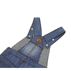 KIDSCOOL SPACE Baby & Little Boys Big Bib Pocket Stripe Cuffed Bottom Denim Shortalls,Blue,2-3 Years