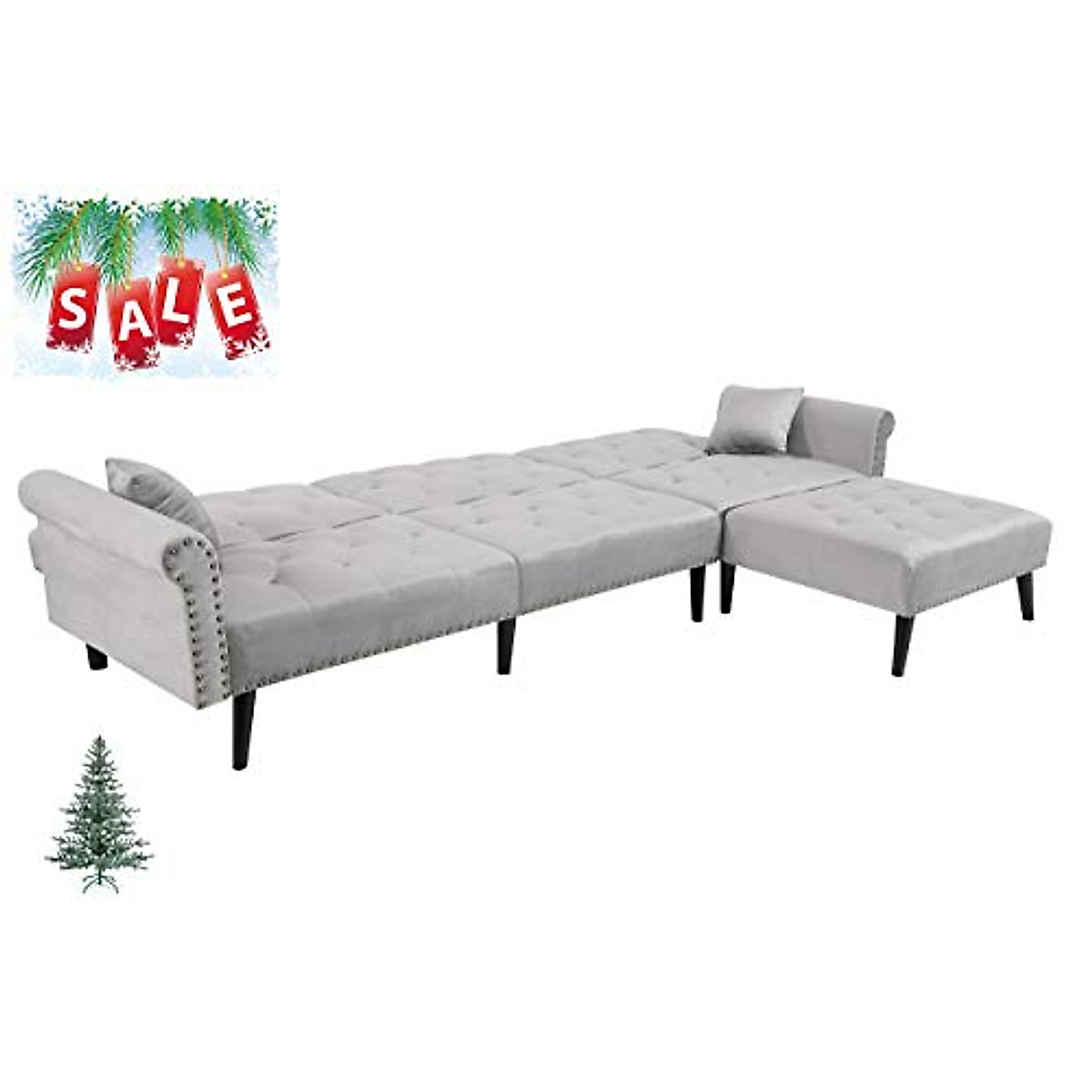 Zushule Convertible Sectional Couch with Chaise Lounge for Living Room, Comfy Velvet Fabric L-Shaped Reversible Reclining Sofa with 3 Seats and Pillows, for Small Apartment and Spaces - (Light Grey)