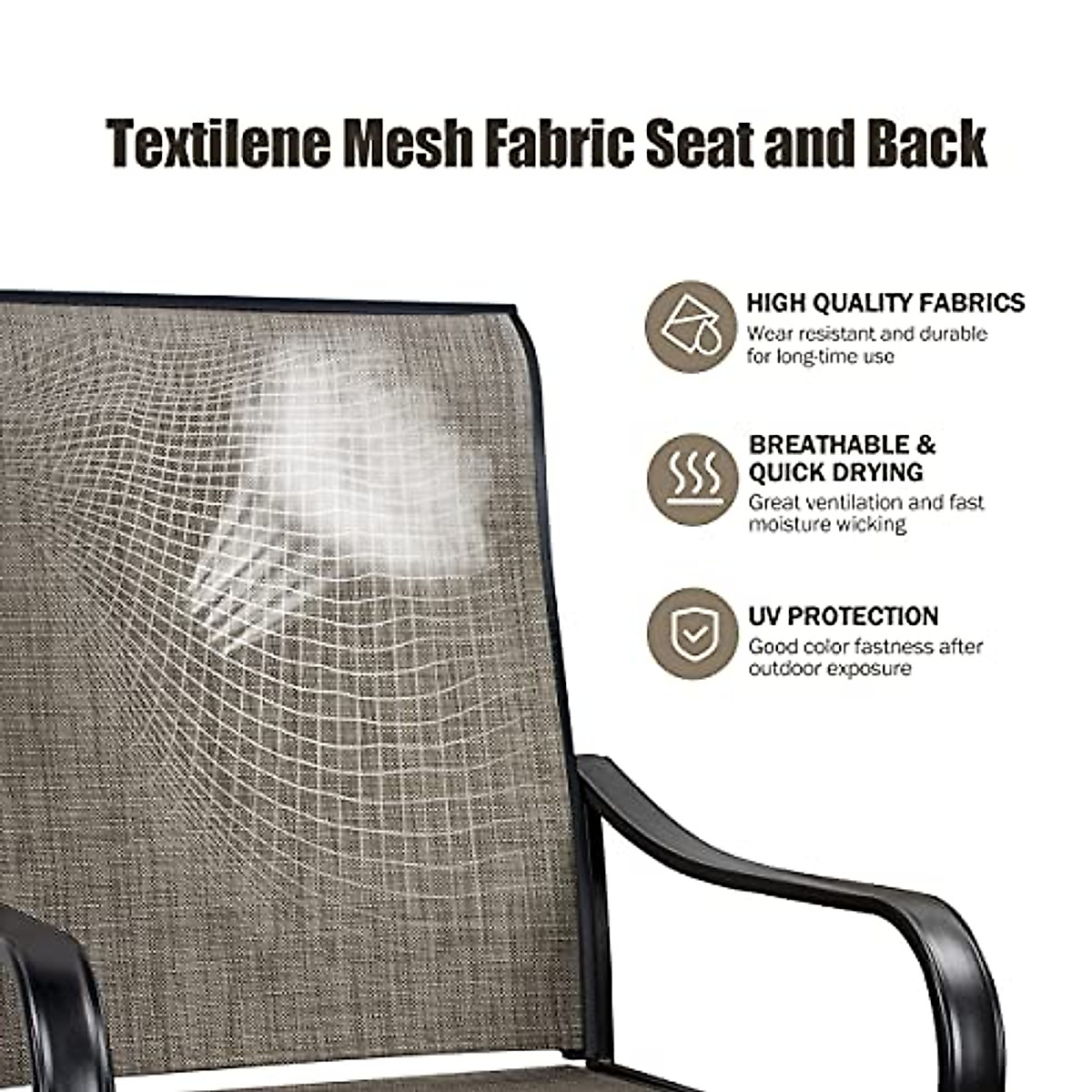 MEOOEM 7 Piece Outdoor Patio Dining Set, 6 High Back Outdoor Swivel Rocker Chairs with Metal Rectangular Table with 1.57" Umbrella Hole