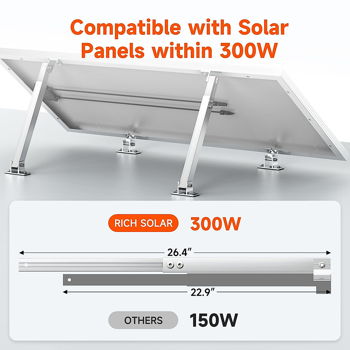 RICH SOLAR Adjustable Solar Panel Tilt Mount Brackets Support up to 300 Watt Solar Panel for Roof, RV, Boat and Any Flat Surface, for on-Grid/Off-Grid Systems