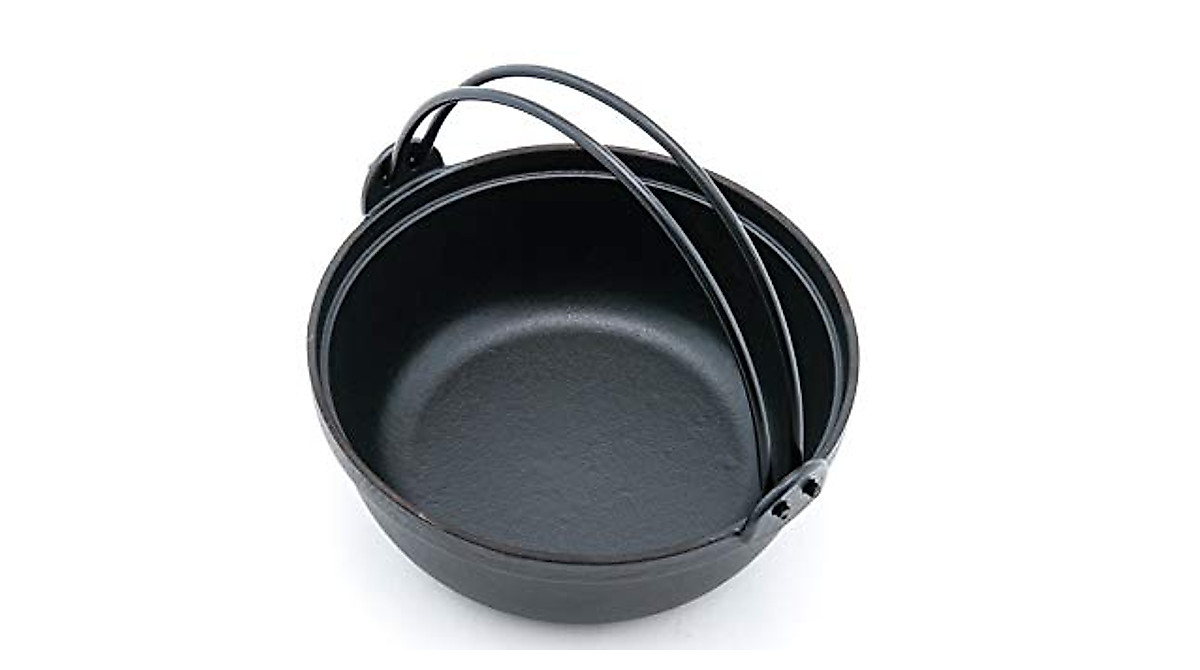 Fuji Japanese Cast Iron Sukiyaki Nabe Pot with Wooden Lid - 8.5" Diameter