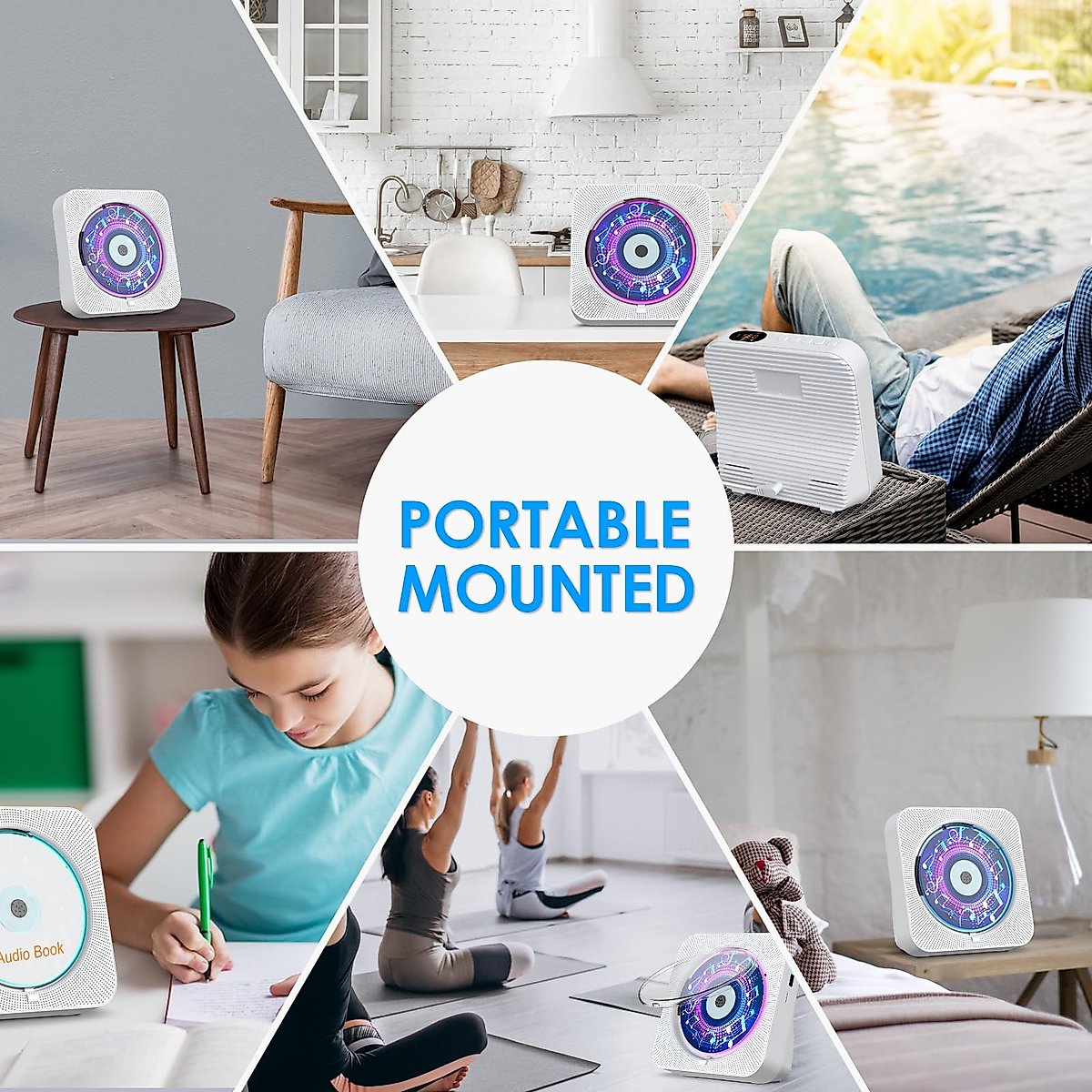 Gueray CD Player with Speakers Bluetooth Desktop CD Players for Home Radio CD Player with Remote Control HiFi Speakers Dust Cover LED Screen Timer Supports AUX USB TF Card Playback
