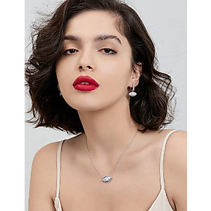 CannyCat Moissanite Evil Eye Pendant Necklace 1.2 CTTW D color VVS Moissanite and Sapphire Necklaces Lab Created Diamond Platinum Plated Sterling Silver Chain 16”+2” Lucky Gift for Women