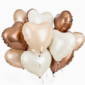 Brown Beige Cream Heart Balloons, 18inch 12PCS Coffee Cream Beige Heart Shape Balloons, Nude Neutral Foil Love Balloons for Valentine's Day Decorations for Engagement Baby Shower Wedding