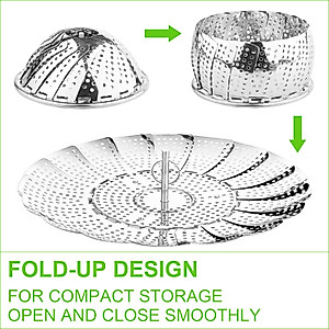 FOFAYU Vegetable Steamer Basket for Cooking, Stainless Steel Veggie Fish Food Steamer Basket, Folding Expandable Steamers to Fit Various Size Pot