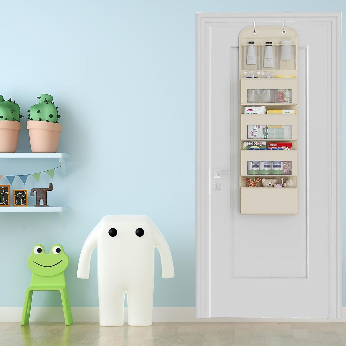 YOUDENOVA Over The Door Organizer, 4-Shelf Door Hanging Organizer, Baby Organizer for Nursery, Beige