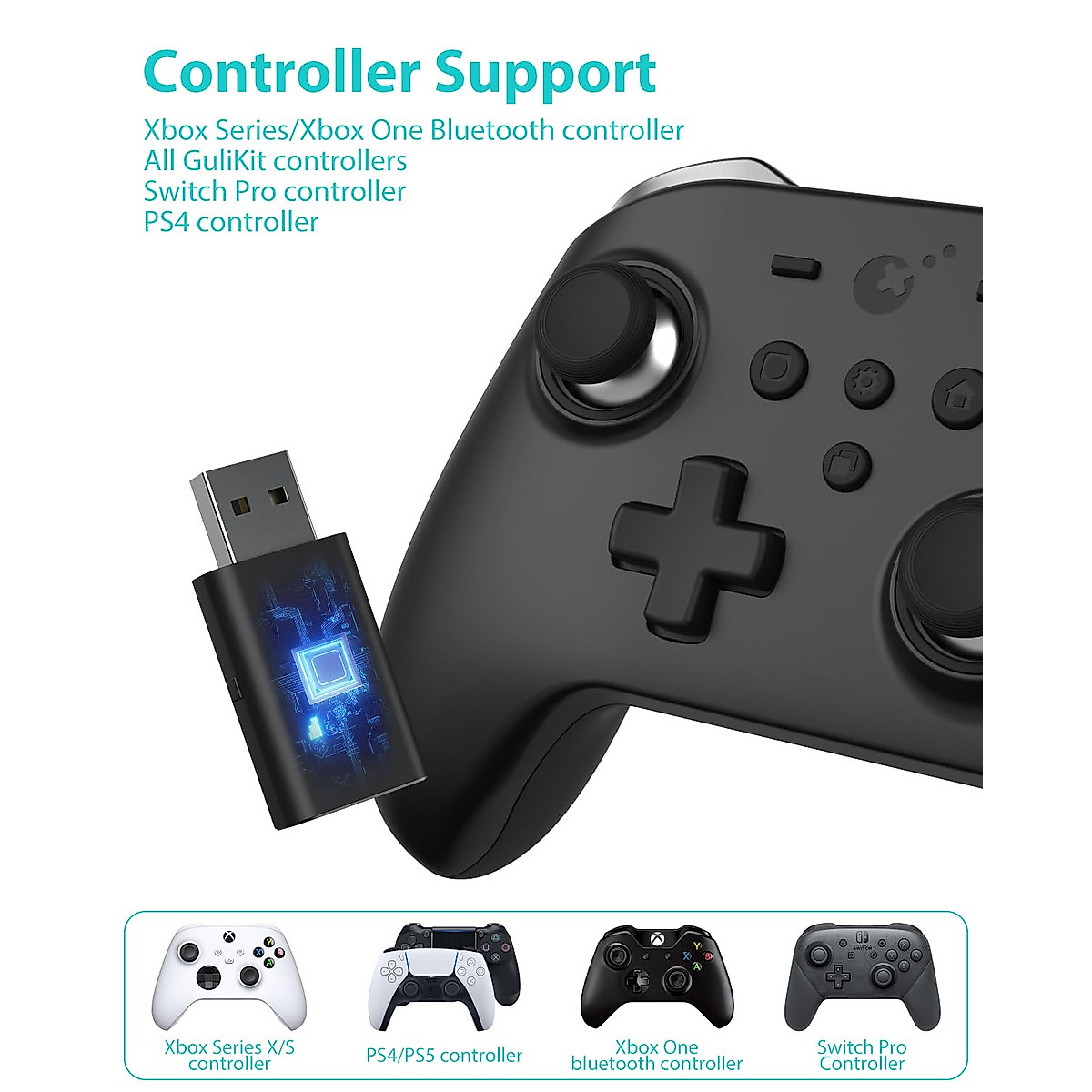 GuliKit Goku Wireless Adapter, King Kong 2 Pro Controller Adapter, Bluetooth, Works with Xbox Series X, PS4, Switch, PC