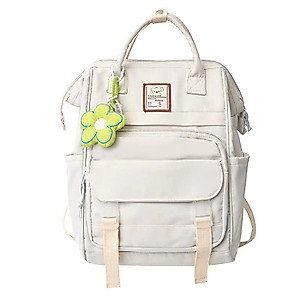 Kawaii Aesthetic Back to School Backpack for Girls and Boys Fashion School Bag in 3 Colors White (White)
