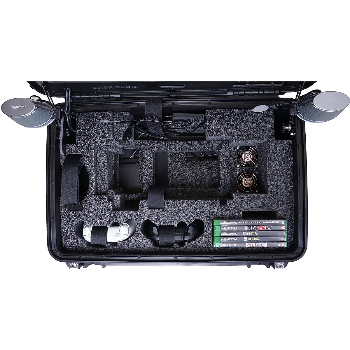 Case Club Gaming Station to Fit Xbox Series X or S. Comes with Built-in 24" 1080p Monitor, Cooling Fans, & Speakers. Fits Console, Controllers, & Games, which are NOT Included