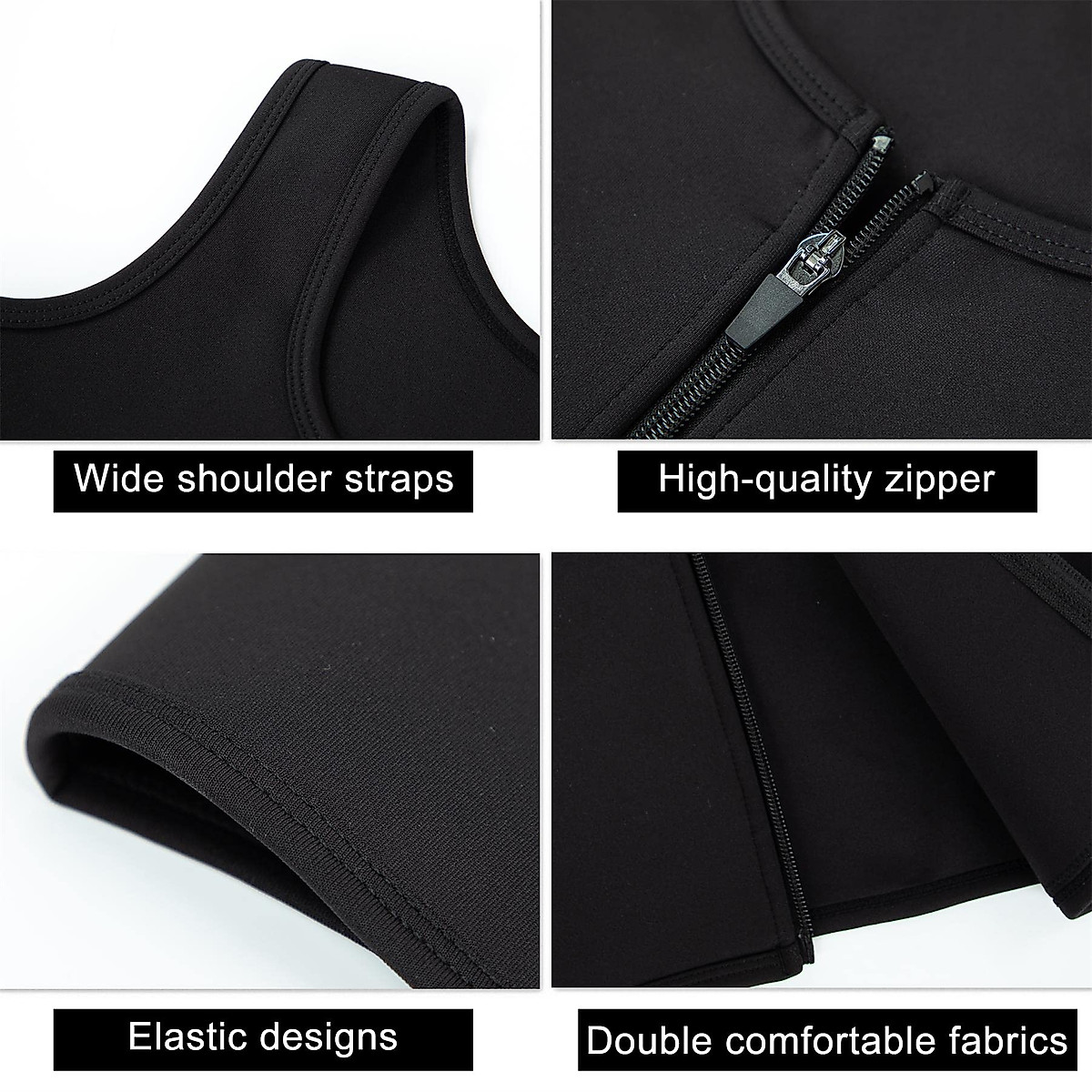 BRABIC Women Chest Binder Bra Bustier for Transgender Tomboy FTM Short Corset Zip Up Elastic Binder Trans Tank Top (XX-Large, Black)