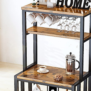 AWQM 5-Tier Kitchen Bakers Rack ,Industrial Wine Rack Table Microwave Stand, FreeStanding Wine Bar Rack,Coffee Bar Kitchen Storage Rack,Wine Cabinet Kitchen Hutch for Dining Room Living Room,Walnut