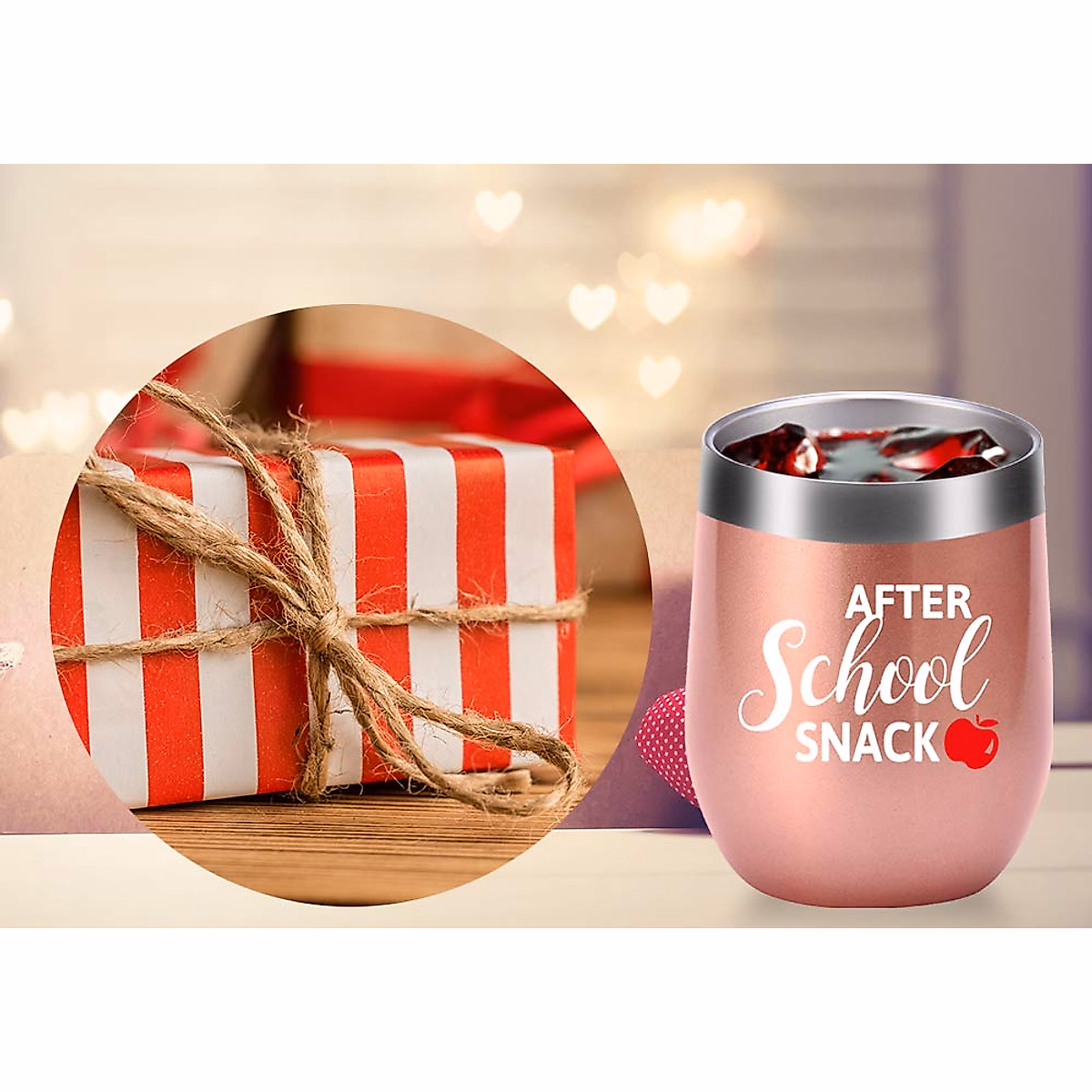 After School Snack Mug.Teacher Gifts for Women.Year End Graduation Gifts,Thank You Gifts,Christmas Gifts for Teachers Wine Tumbler(12oz Rose Gold)