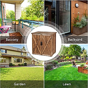 GRAFFY Garden Wooden Storage Shed, Compact Tool Cabinet with Doors and Handles, for Garden Yard Patio