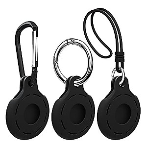 Teskyer 3 Pack Airtag Holder, Silicone Airtag Case, Anti-Scratch Shockproof Protective AirTag Keychain Accessories, Easy to Attach to Wallets, Keys, Pet Collars - Black