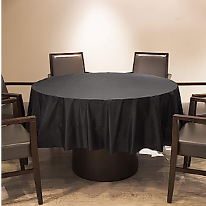 Neatiffy 84 Inch 6 Pack Disposable Round Plastic Tablecloths Picnic/Camping/Party/Banquet Table Cover. Table Cloth for Round 84" Tables, (Black)
