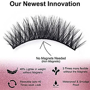 Luxillia (Clear + Black) Magnetic Eyeliner with Eyelashes Kit - Free Applicator Tool, 8D Most Natural Look Eyelash No Magnets Needed - Best Reusable False Eye Lash, Waterproof Liner Pen and Lashes