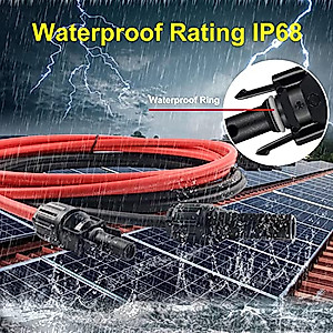 Solar Extension Cable SGANGCAR One Pair(20 Feet 10AWG) Solar Panel Cable with Female and Male Connectors(20FT Red + 20FT Black)