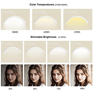 MINIEAR Eyelash Lamp - Dimmable LED Floor Lamp Lash Light for Eyelash Extensions, Salon SPA, Esthetician, Tattoo Artists - Rotating Half-Moon Head, Shadowless Lighting, Adjustable Brightness (White)