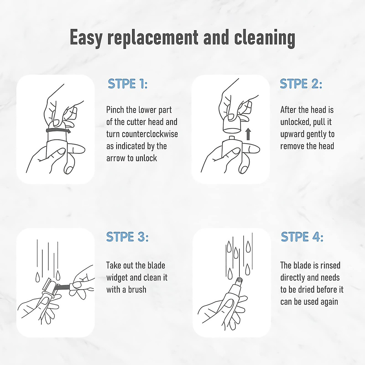 MOCK ST Facial Hair Removal for Women,Painless Hair Shaver Rechargeable,4 x Replacement Heads Included, Lady Face Electric Razor for Eyebrow, Nose, Lips, Facial, Body