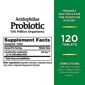 Nature’s Bounty Acidophilus Probiotic, Daily Probiotic Supplement, Supports Digestive Health, 1 Pack, 120 Tablets