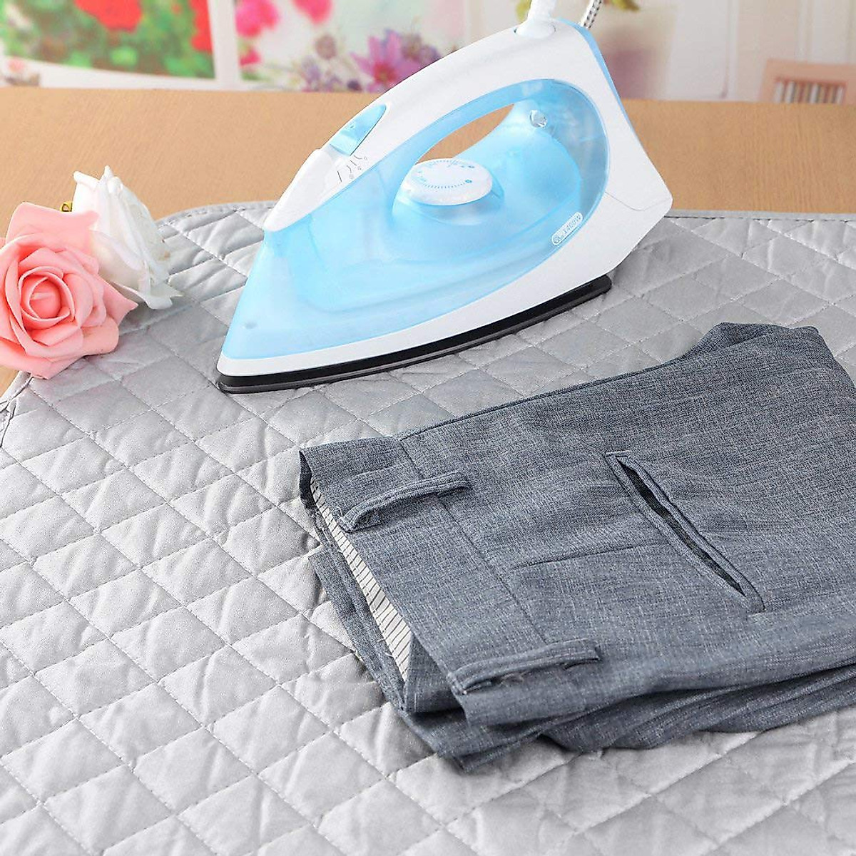 Ruibo Magnetic Ironing Mat Blanket Ironing Board Replacement,Iron Board Alternative Cover / Quilted Washer Dryer Heat Resistant Pad / Portable Ironing Board Cover/Mat Grey 33"X 18"