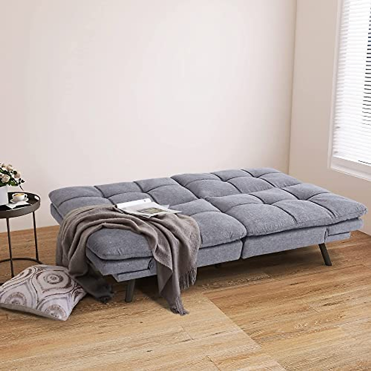 Opoiar Futon Sofa Bed,Small Splitback Linen Fabric Memory Foam Couch,Modern Convertible Love seat for Compact Living Spaces,Studio,Apartment,Dorm,Guest Room,Home Office 71”/Grey Sofa