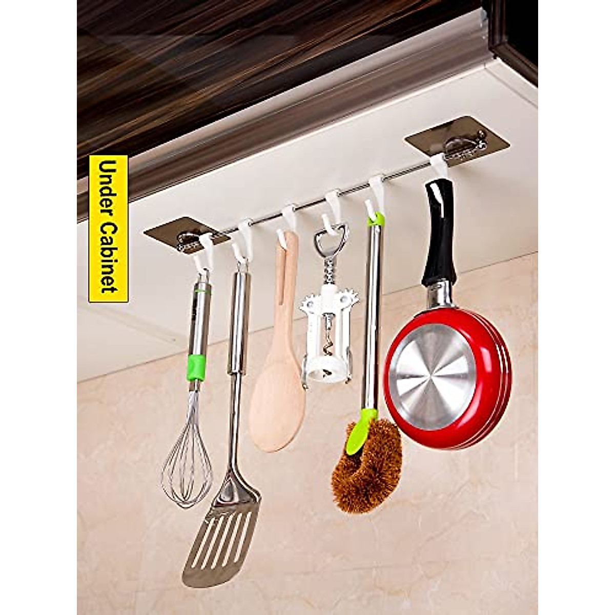 MELOYOU Kitchen Rail Utensil Rack Organizer Wall Mount with 12 Sliding Hooks No Drilling Hanging Rack for Kitchen,Pot Pan,Towel Pack of 2
