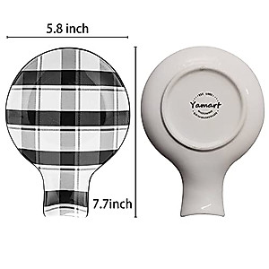 Spoon Rest for Stove Top - Ceramic Spoon Holder for Kitchen Counter, 5.8in, Black and White Plaid
