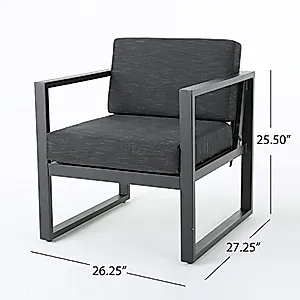 Christopher Knight Home Navan Outdoor 4-Seater Aluminum Chat Set, Silver / Dark Grey Cushions