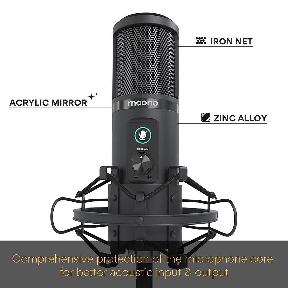 MAONO AU-PM421 USB Microphone with AU-MH601 Studio Monitor Headphones Bundle Plug and Play for Podcast, YouTube, Music…