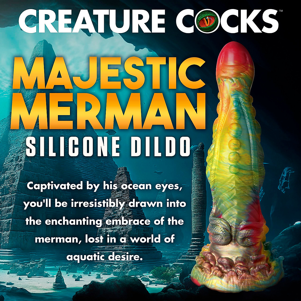 CREATURE COCKS Majestic Merman Silicone Dildo for Men, Women & Couples. Firm and Flexible, Strong Suction Base, Fantasy Dildo, Unique Texture. Premium Phthalate-free & Body-safe Silicone 1 Piece, Rain