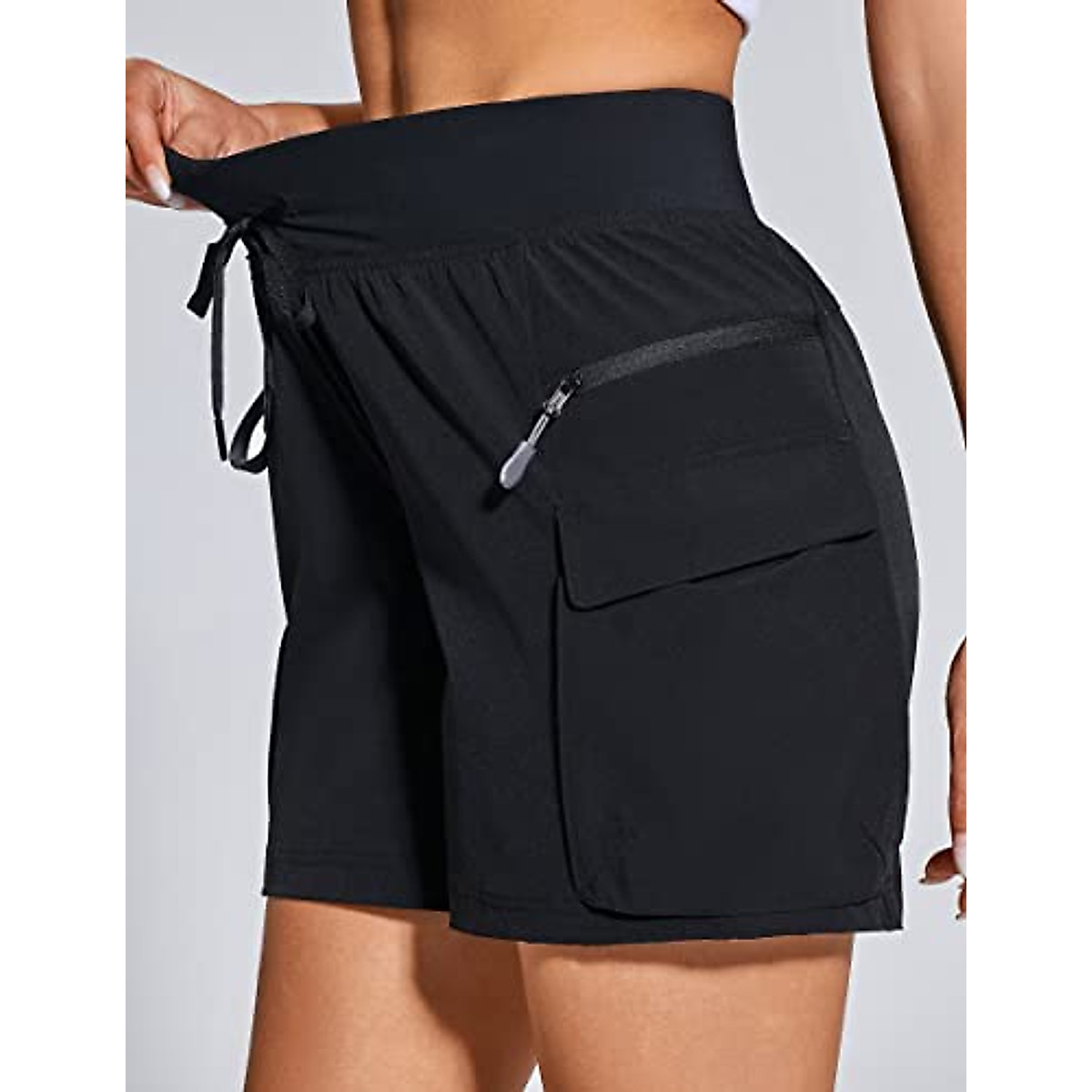 ZUTY Women's 6" Hiking Cargo Shorts Quick Dry Water Resistant Lightweight with Zipper Pockets UPF 50+ for Women Golf Athletic Black L