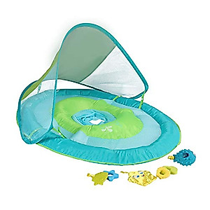 SwimWays Baby Spring Float with Canopy - Inflatable Float for Children with Detached Floating Toys and UPF Sun Protection - Aqua/Green