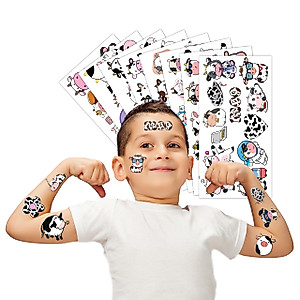 Cow Temporary Tattoos for Kids Birthday Party Decorations Supplies Party Favors Supper Cute 96PCS Cow Tattoo Sticker Style Milk Animal Farm Gift Ideals for Boys Girls Schools Prizes Themed