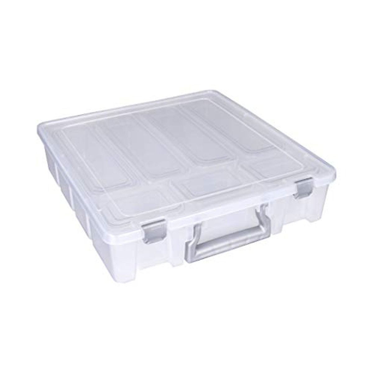 AB Designs 6967ABD Super Satchel with 9 Mixed Bins Inside Stackable Home Storage Organization Container, Clear with Sliver Latches and Handle, w/Long