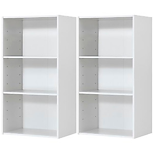 Giantex 2 Pieces 3 Shelf Bookcase Book Shelves Open Storage Cabinet Multi-Functional Home Office Bedroom Furniture Display Bookcases, White