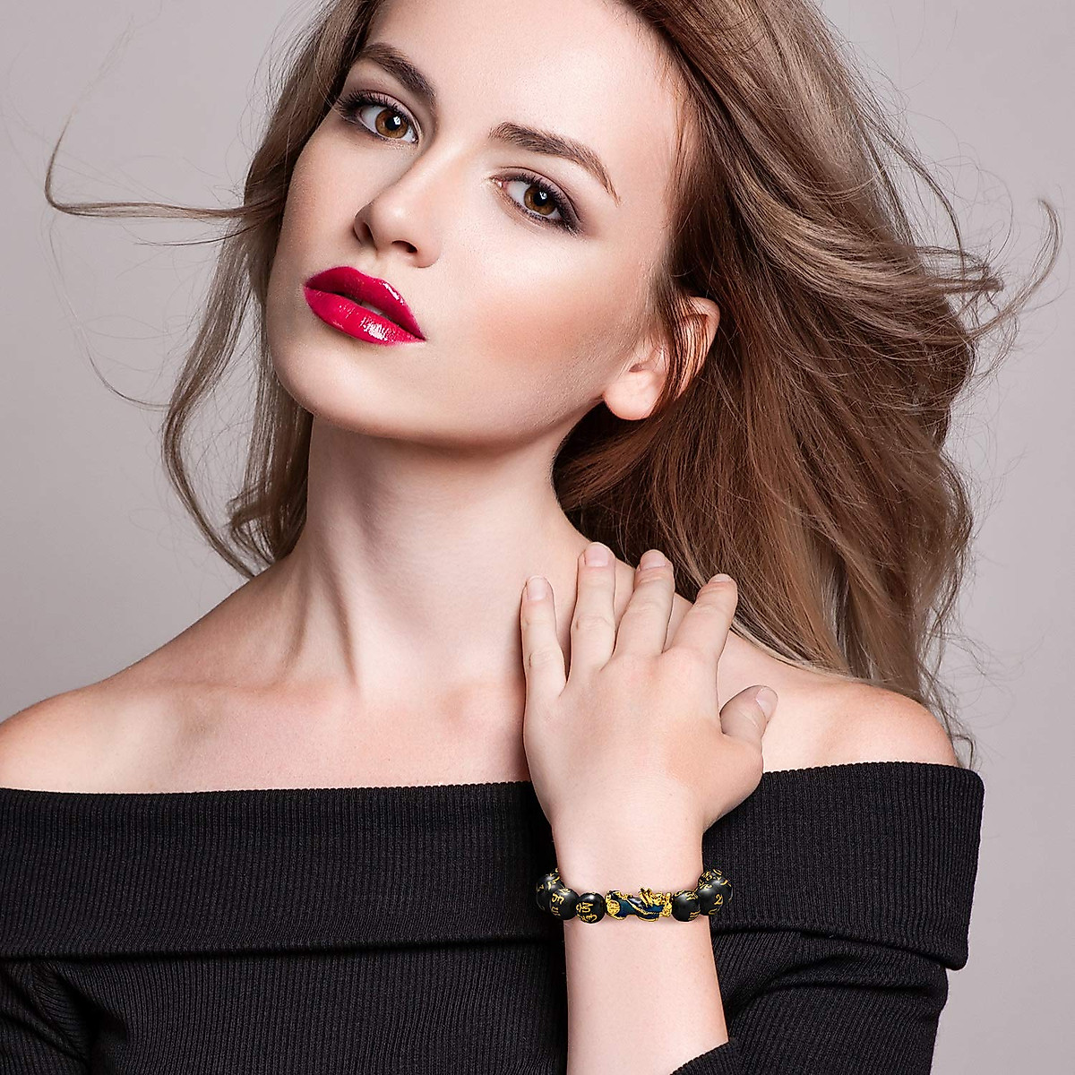 2 Pieces Feng Shui Bead Bracelet Black Amulet Wealth Bracelet with Color Change Pi Xiu Adjustable Braided Rope for Attracting Wealth and Good Luck