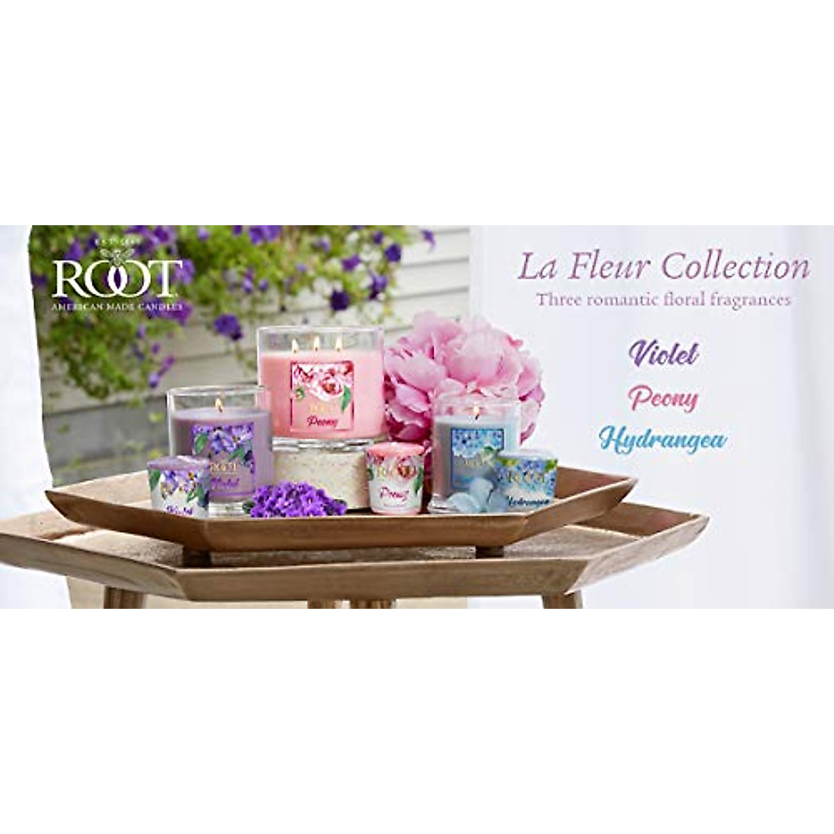 Root Candles Scented Candles La Fleur Collection Beeswax Blend Handcrafted 3-Wick Candle, 14-Ounce, Violet
