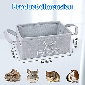 GINDOOR Rabbit Toy Storage Bin Bunny Toys Box Bins Collapsible Pet Supplies Storage Basket with Handle Perfect for Organizing Small Pets Guinea Pigs Rabbit Chinchilla Toys